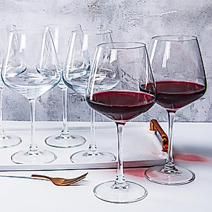 CZUMJJ Wine Glasses Set of 6, Long Stem Burgundy Wine Glasses for Dinner Party, Wedding, Dishwasher Safe - 19.5 oz