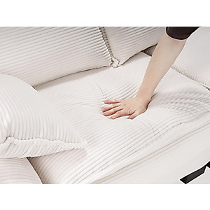 Aeffze Oversized Loveseat Sofa, 90" Modern Loveseat Couch 2 Seater Upholstered Sectional Sofa with Pillows, Deep Seat Comfy Corduroy Sofa Couch for Living Room Bedroom Apartment (Beige)