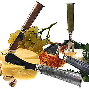 Galrose Cheese Knife Set Premium Quality - Galvanized Iron Handle Stainless Steel Blade Rustic 4 Piece Cheese Knives or Charcuterie Utensils Set for Hosting. Gift for 6th Iron Wedding Anniversary
