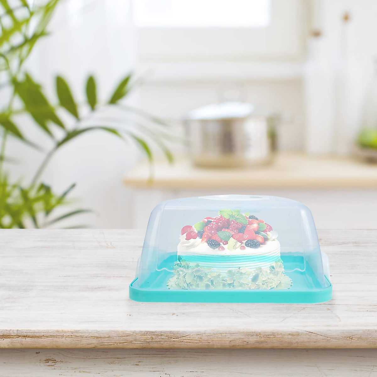 LIFKOME Cake Carrier Storage Container Portable Cake Saver with Handle Clear Square Cake Keeper for Transport Packaging Sky- blue