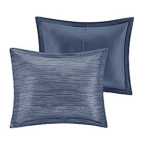 Madison Park Walter Comforter-Luxe Seersucker Print Design All Season Down Alternative Bedding, Matching Shams, Bedskirt, Decorative Pillows, California King (104 in x 92 in), Navy