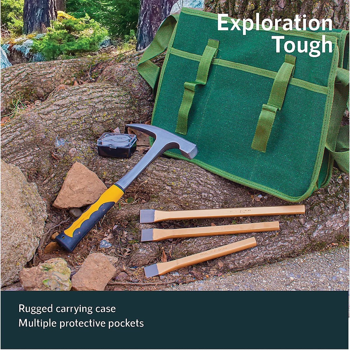 Rock Hammer Mining Kit, Rockhounding Geology Tools Musette Bag Chisels Rock Pick Hammer