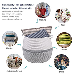 Woven Basket Rope Storage Basket, Home Decor Blanket Basket Laundry Hamper, Nursery BinToys Storage Basket with Handle, Baskets for Toys Pillows Towels