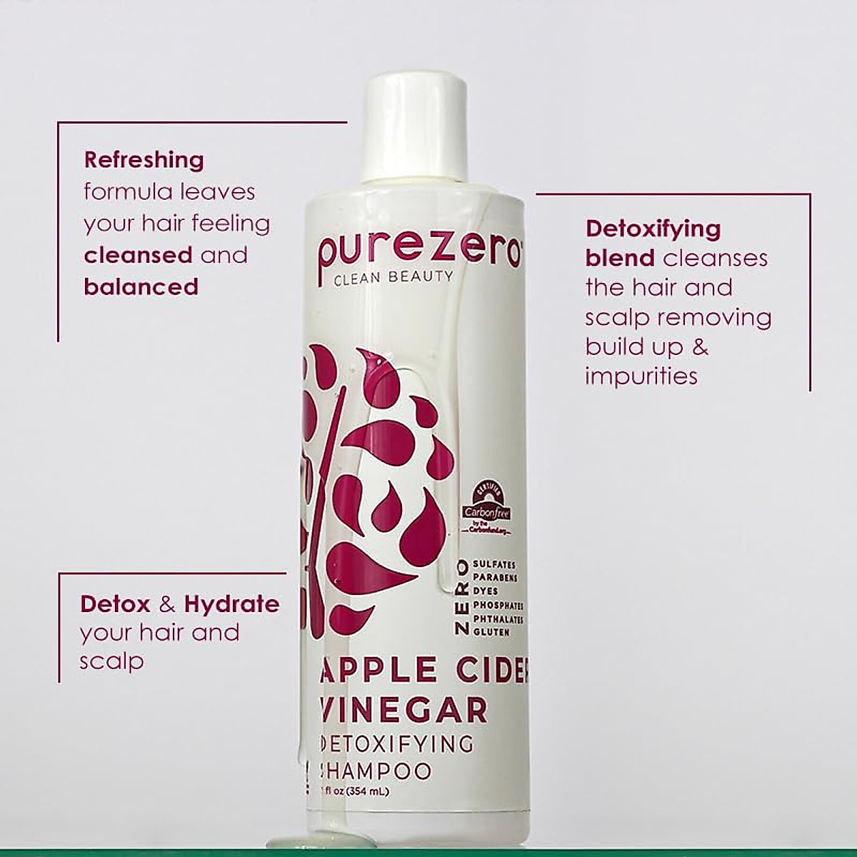Purezero Apple Cider Vinegar Shampoo & Conditioner Set - Detox Scalp & Hair - pH balanced -Increase Hydration - Zero Sulfates, Parabens, Dyes - 100% Vegan & Cruelty Free - Great For Color Treated Hair