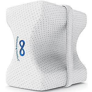 Everlasting Comfort Knee Pillow for Side Sleepers - Contour Knee Wedge Pillow for Between Legs Aligns Spine & Relieves Pressure - Leg Pillow for Sleeping w/ Strap for Back Pain, Hip Pain, Knee Pain