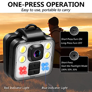 TANGMI Mini Body Camera with Audio and Video Recording, 1080P Portable Video Recorder Outdoor Sports Wireless Wearable Camera, 3 Led Modes Flashlight HeadLamp Waterproof Camera with Time Stamps