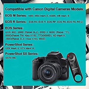 Wireless Camera Remote Shutter Release for Canon R3/ R7/ R10/ M50/ EOS M6 Mark II/R/RP /90D /6D Mark II /R5/ R6 /800D /850D /250D/Rebel SL2 /T7i /G5 X Mark II /G7 X Mark III, Replace Canon BR-E1