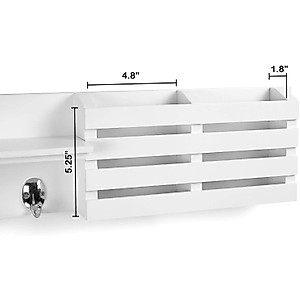 Mail Holder Organizer 3 Hooks Key Holder Wall Shelf White 24''x 6''