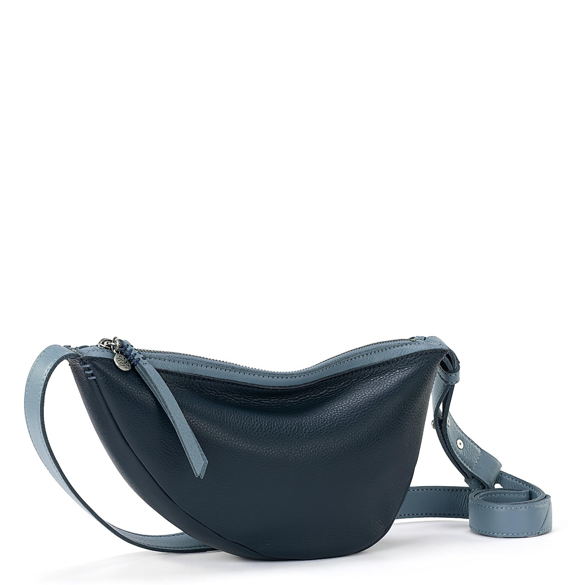 The Sak Tess Sling Bag in Leather, Adjustable Crossbody Strap, Indigo Block
