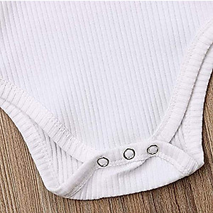 Mubineo Infant Baby Girl Basic Plain Rib Knit Ruffle Long Sleeve Romper Bodysuit Tops (White, 12-18 Months)
