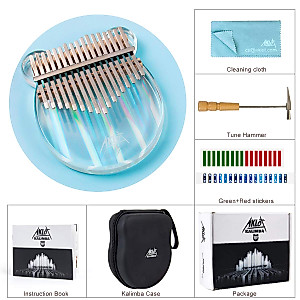 Kalimba, AKLOT Thumb Piano 17 Keys Crystal Finger Piano Rainbow Bear Start Kits with Protective Case Tuning Hammer Study Booklet Cleaning Cloth