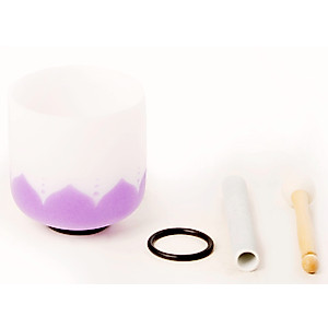 Leize Quartz Crystal Singing Bowl 432hz B Note Crown Chakra Violet Lotus Design 6" Wide with Suede Striker
