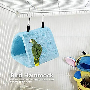 Bird Hammock, Soft Plush Parrot Hanging Hut Cage Perch Stand Swing Toys for Parakeet Cockatiel Lovebird Budgie Finch Canary Cockatoo African Grey Amazon Macaw (S Blue)