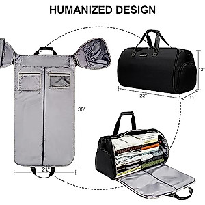 Convertible Garment Duffel Bag with Shoe Compartment,ZALUPRI Carry on Garment Bag for Men Women 2 in 1 Hanging Suitcase Suit Weekend Travel Bag, Black
