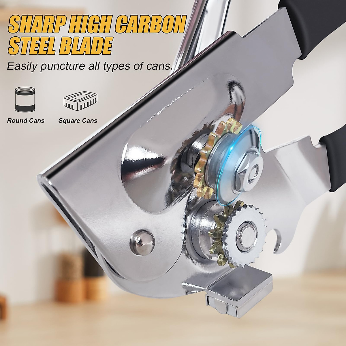 Commercial Can Opener, ICEKATI Can Opener Manual Heavy Duty Easy for Big Cans with Magnet, Folding Hand Crank Can Opener With Comfortable Long Handles, Smooth Edge Can Opener With Carbon Steel Blade