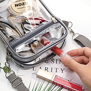 WJCD Clear Bag For Stadium Events PVC Concert Clear Tote Bag Stadium Approved For Women Clear Stadium Bag,with Front Pocket (Grey)