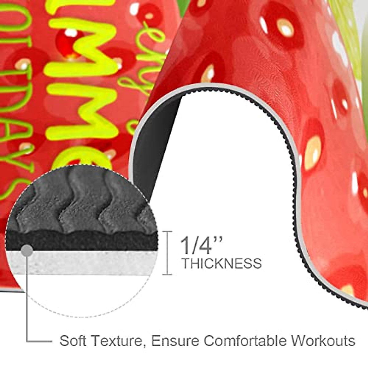 Yoga Mat, Yoga Mats for Home Workout, Workout Mat, Exercise Mats, Pilates Mat, Fruit Strawberry Red pattern