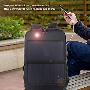 14W Solar Backpack, Lightweight Waterproof Ergonomic Solar Power Laptop Bag with 5V USB Output Port & Handle, Suppport 9 Smart Circuit Protections, for Hiking, Biking, Running