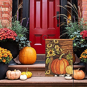 Hzppyz Fall Thanksgiving Pumpkin Sunflowers Home Decorative Garden Flag, Autumn Harvest Yard Outside Farmhouse Decor Flag, Decorations Outdoor Small Flag Double Sided 12 x 18