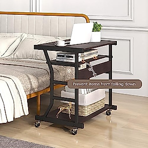 Tangkula Mobile Computer Desk with Keyboard Tray, Portable Small Rolling Desk with Mouse Tray & Bottom Storage Shelf, Rolling Laptop PC Desk Cart with Lockable Wheels for Small Space (Brown)