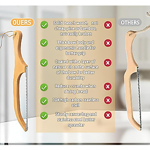 ALIOLIOGEN Bread Bow Knife, Bread Knife, Bread Saw, Sourdough Knife Slicer, Stainless Steel Serrated Sourdough Bread cutter for slicing bread