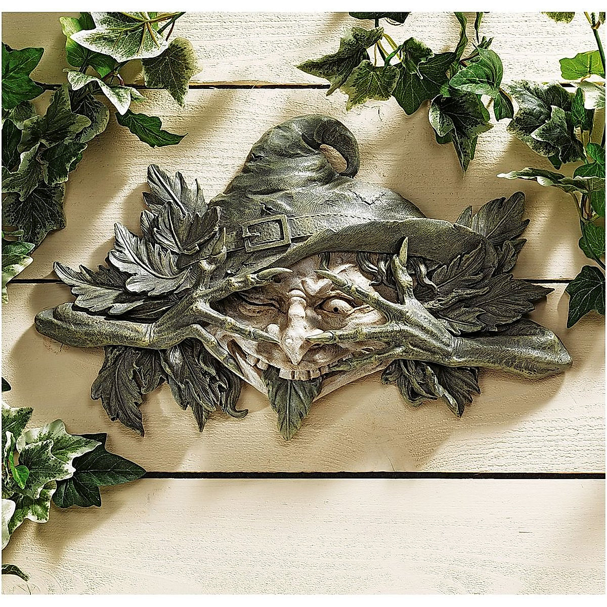 Design Toscano Poison Ivy Forest Witch Greenman Wall Hanging Sculpture, 15.5" Wx2 Dx9.5 H, two tone stone