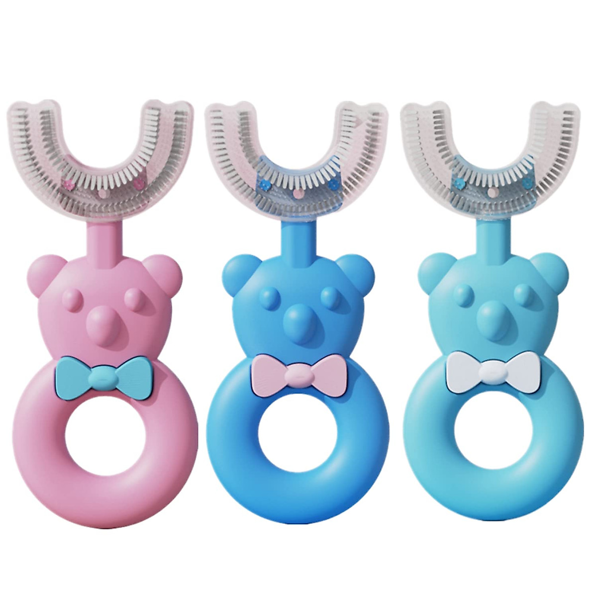 CHICING U-Shaped Toothbrush Kids 3 PCS,Food Grade Silicone Head, Manual Whole Mouth Toothbrush for Kids Age 2-8