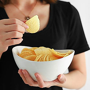 Samsle 19 Ounces Ceramic Serving Bowls, Sturdy Porcelain White Oval Salad Bowls, Stackable Food Server Fruit Display Dishes for Party Dinner, Microwave and Dishwasher Safe, Set of 6