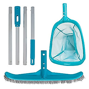U.S. Pool Supply Pool Maintenance Kit with Leaf Skimmer Net, Brush, and Adjustable Telescopic Pole - 6" Deep Mesh Netting, Nylon Scrub Brush, Clean Sweep Debris from Walls, Floors, Steps, Spas, Ponds