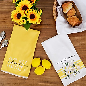 GEEORY Spring Kitchen Towels for Spring Decor White Flower Dish Towels 18x26 Inch Ultra Absorbent Bar Drying Cloth Sweet Time Sign Hand Towel for Kitchen Bathroom Party Home Decorations Set of 2