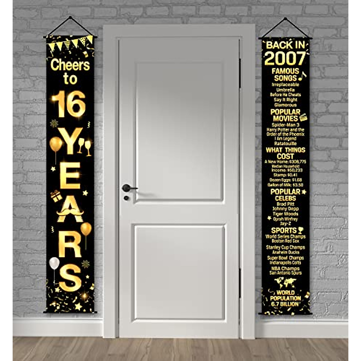 2 Pieces 16th Birthday Party Decorations Cheers to Years Banner Party Decorations Welcome Porch Sign for Years Birthday Supplies (16th-2007)