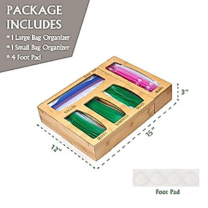Deep sea Ziplock Bag Storage Organizer and Dispenser for Kitchen Drawer, Bamboo Kitchen Food Storage Bag Holders Compatible with Gallon Quart Snack Bags & Sandwich