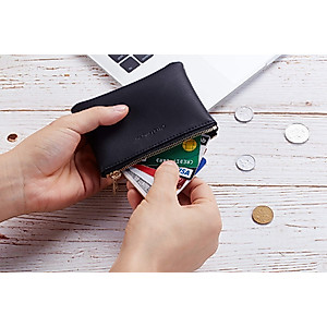 Chelmon Vegan Leather Coin Purse Pouch Change Purse With Zipper For Men Women (Black Up)