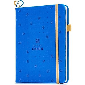 Little More Dot Grid Notebook - Dotted Notebook Journal Hardcover with Thick Paper - Leather Pocket Bullet Planner (7" x 5.5") - Small Diary with Numbered Pages with Pen Loop (Blue)