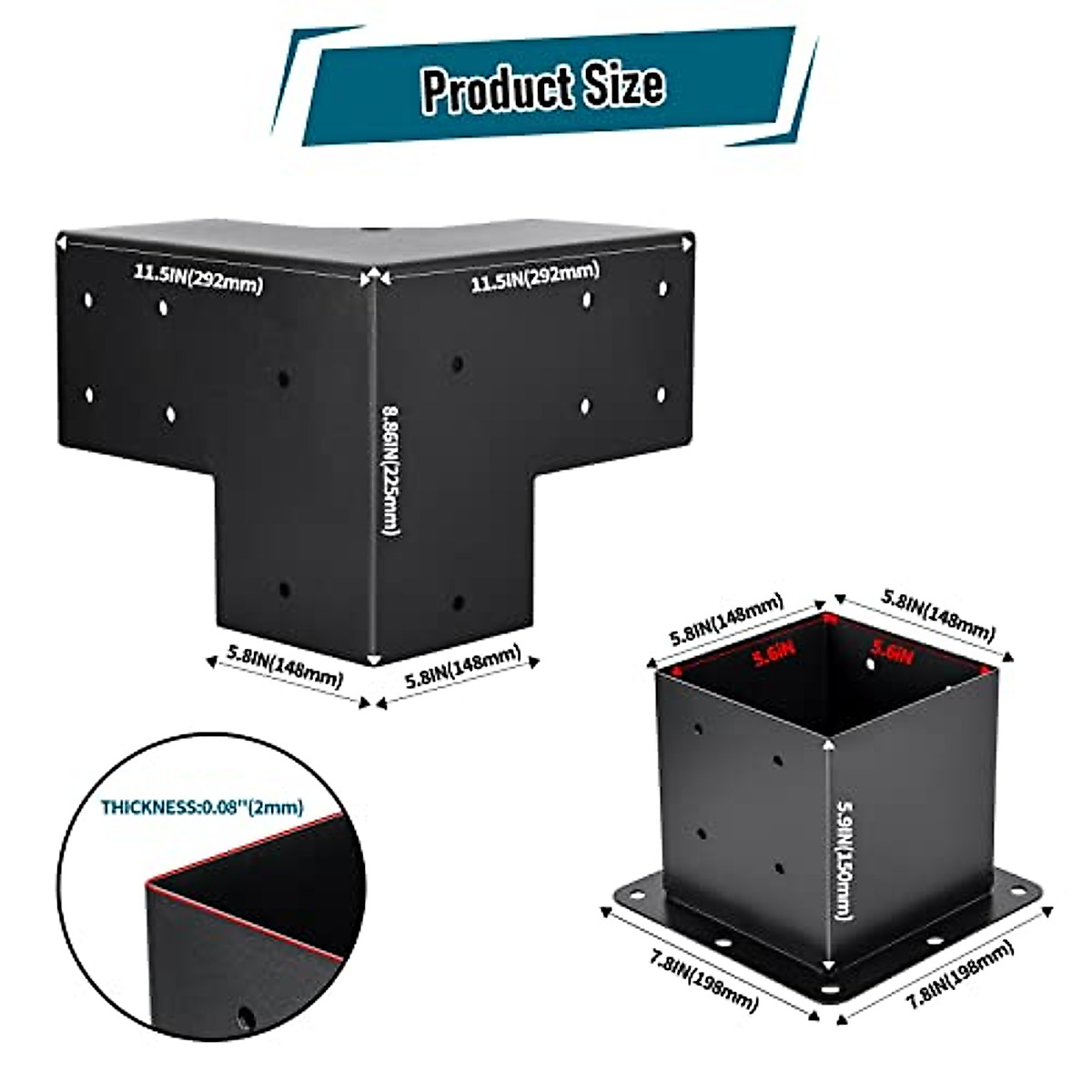 6x6 Pergola Kit,Pergola Brackets 3-Way Right Angle Corner Bracket and Post Base with Black Powder Coated, Modular Sizing Woodworks DIY Pergola Kit, Outdoor Pergola/Gazebo Hardware for 6X6 Lumber………