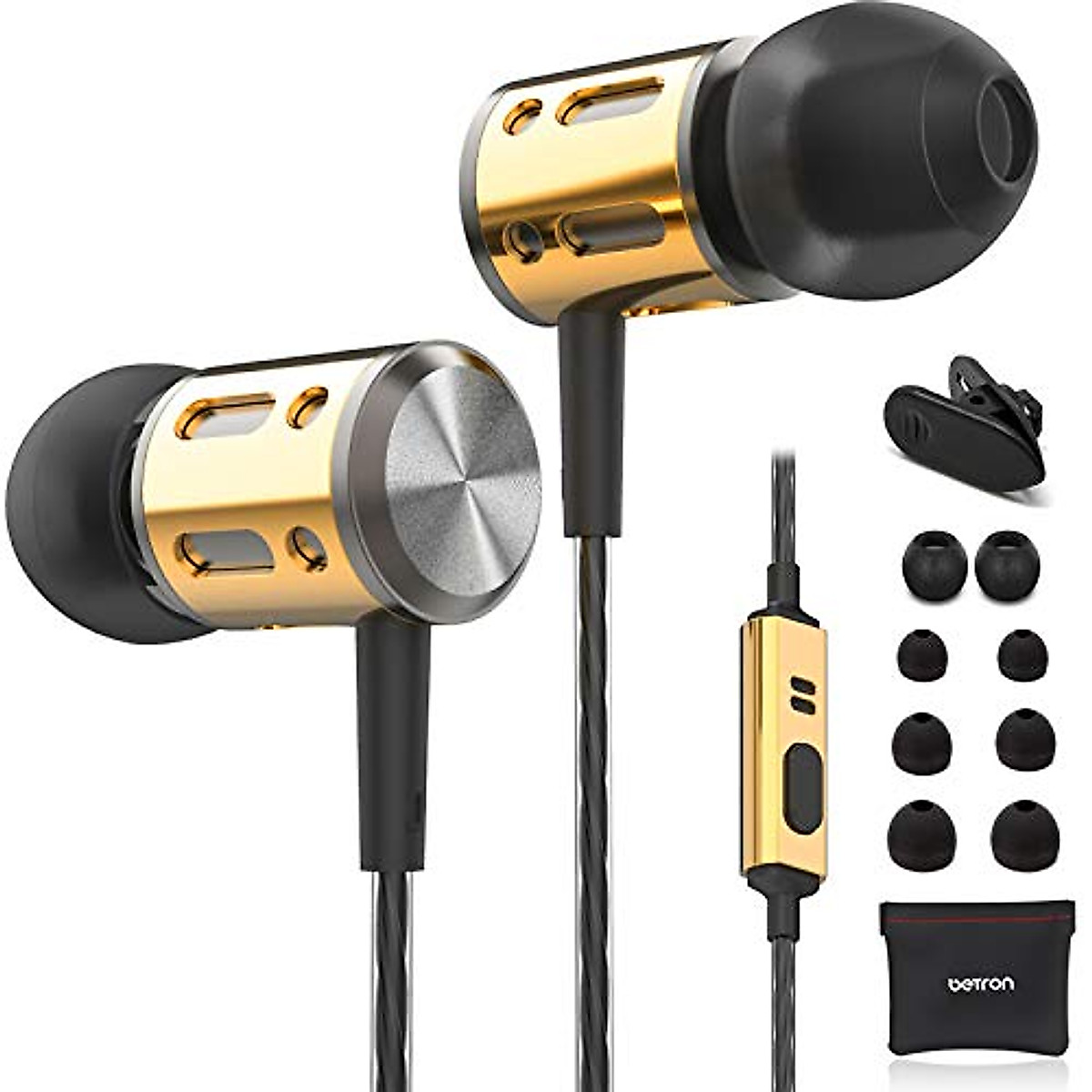 Betron AX1 Earphones Wired in Ear Headphones with Microphone Mic Noise Isolating Earbuds Deep Bass Carry Case 3.5mm Jack S/M/L Ear Bud Tips