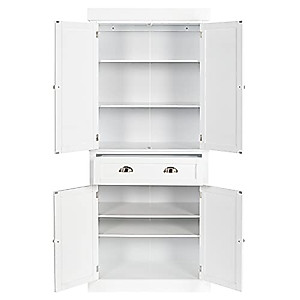 Cffuvros Freestanding Kitchen Storage Cabinets, with Double Doors 1 Central Drawer Adjustable, 72 Inch Pantry Cabinet Cupboard for Living Room Home Kitchen