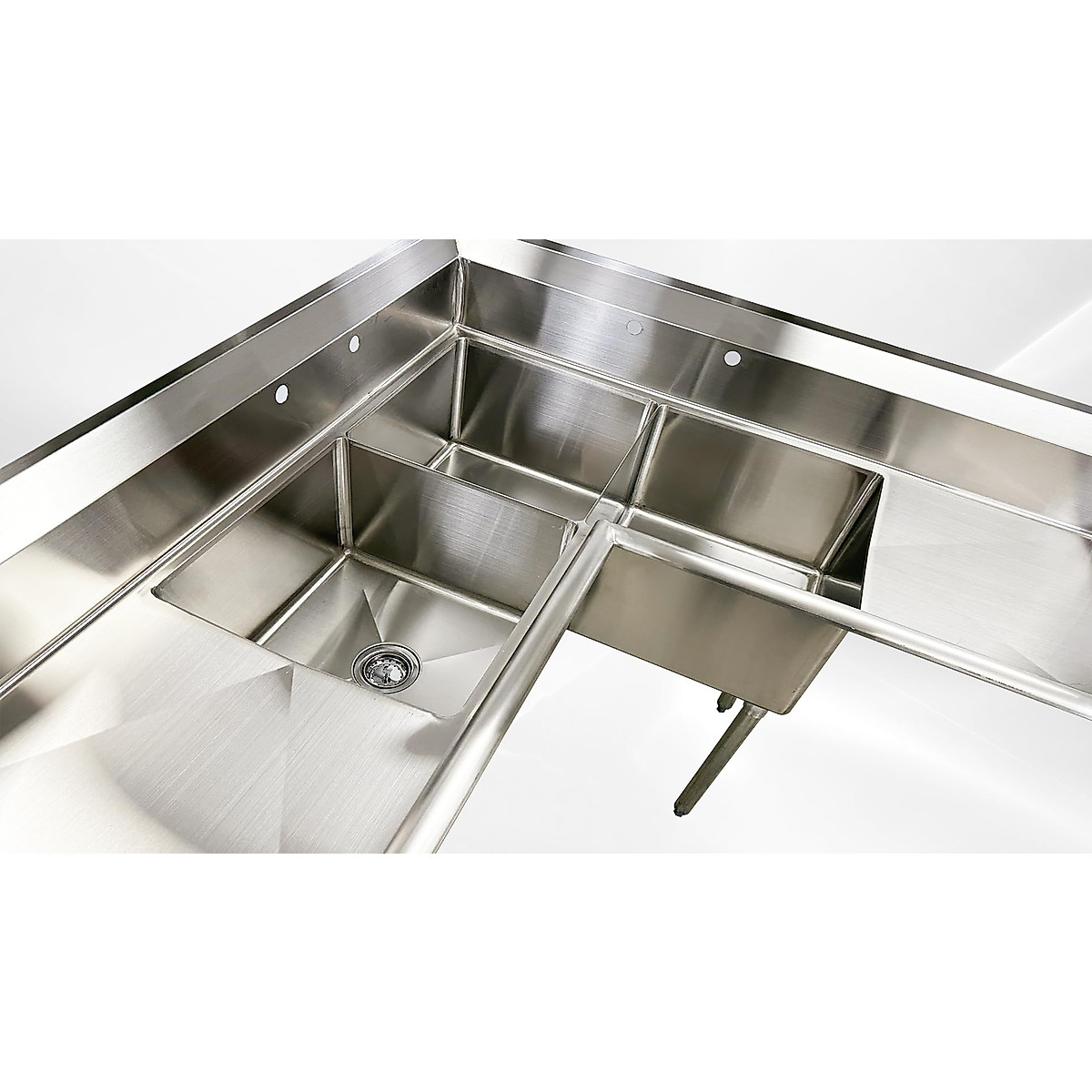 Commercial 3 Compartment Corner Sink, Stainless Steel Kitchen Restaurant ETL NSF