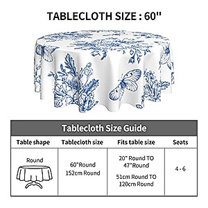 Blue Butterfly Floral Round Tablecloth 60 Inch Farmhouse Rustic Tablecloth Spring Summer Table Cloth, Flower Outdoor and Indoor Table Cover for Home Party Kitchen Picnic Mothers Day Table Cloth Gift