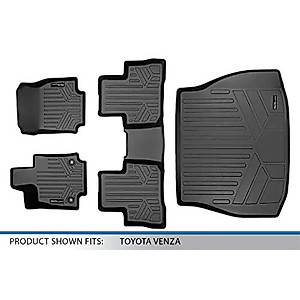 SMARTLINER Custom Fit All Weather Black 2 Row Floor Mat Liners and Cargo Liner Set Compatible with 2021-2023 Toyota Venza
