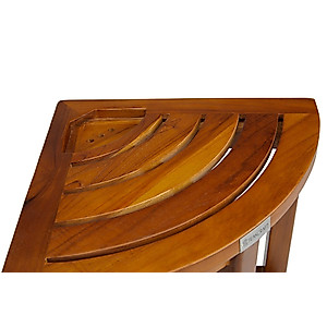 TeakCraft Teak Corner Bench with Shelf and Basket, Fully Assembled, 16 Inch, The Loki