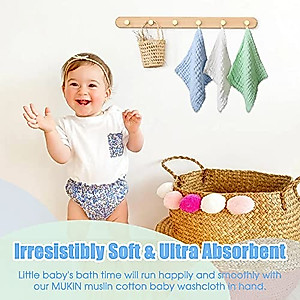 MUKIN Baby Washcloths - Soft Face Cloths for Newborn, Absorbent Bath Face Towels, Baby Wipes, Burp Cloths or Face Towels, Baby Registry as Shower. Pack of 10 (Green,Blue,White)