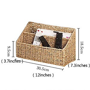Storage Newspaper Baskets Straw Remote Control Yellow Desktop Rack Bookshelf Newspaper Rack Cosmetics Handmade Rack (Color : Yellow, Size : 30.59.518.5cm)