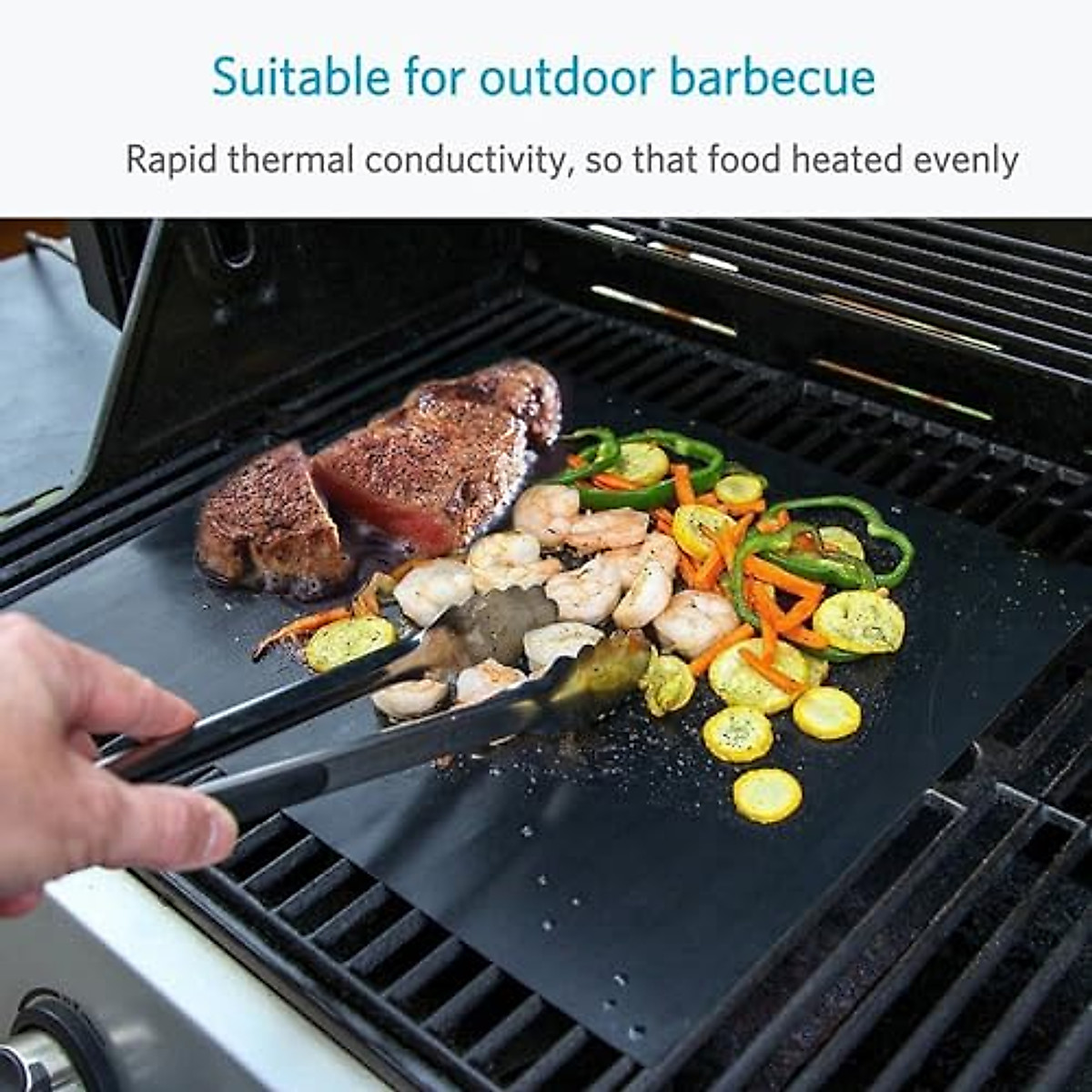 lamphle Grill Matt for Outdoor Grill, 3Pcs Grill Mat 12x10 Inch Fine Hole Even-Heat Non-stick BBQ Mat for under BBQ, Easy to Clean Reusable Grill Mats for Outdoor Grill 3pcs