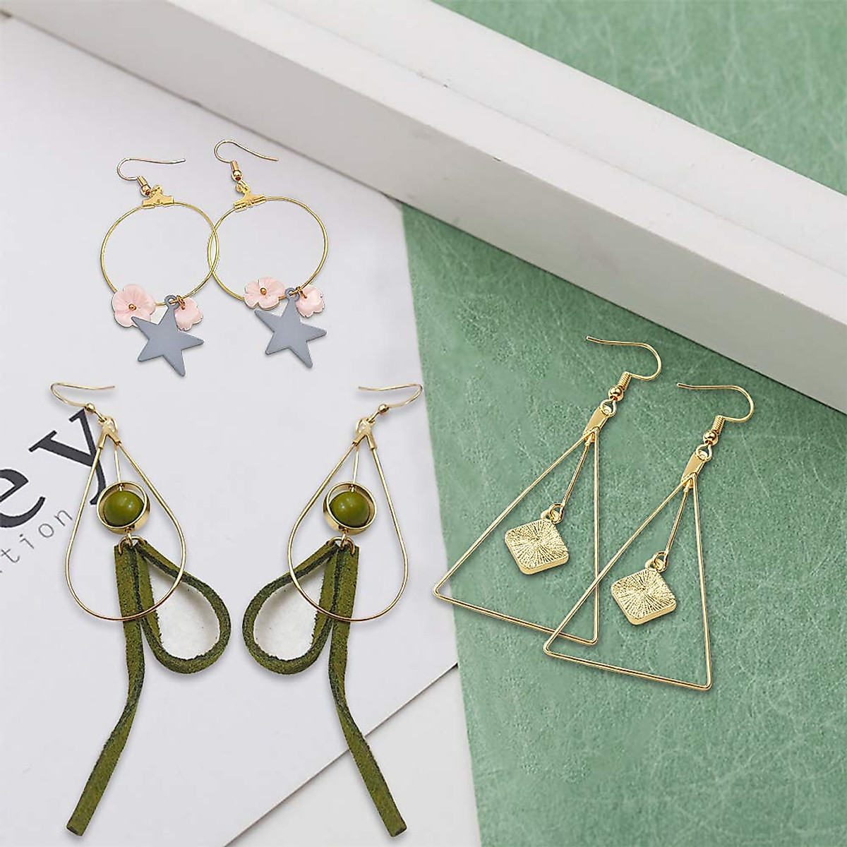 60pcs Earrings Beading Hoop Earring Finding Teardrop Earring Triangle Earring Round Hoop Earring for Jewelry Making DIY Crafts Art Creation Women Gift