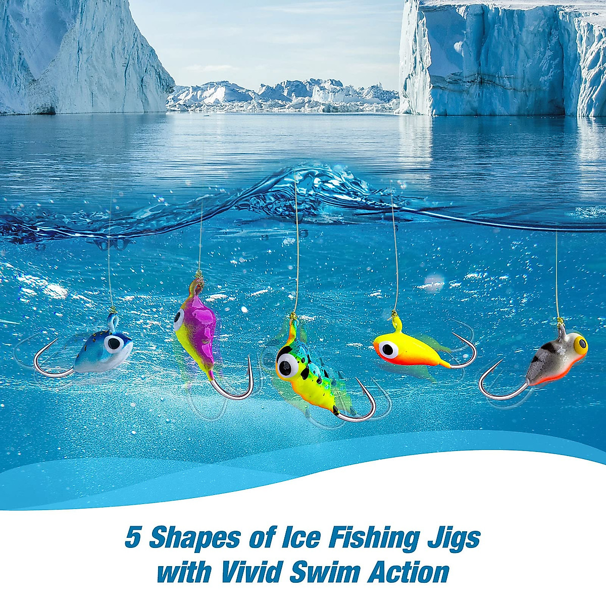 Goture Ice Fishing Jigs Tungsten Kit with Carbon Steel Hooks in Tackle Box, Winter Ice Fishing Lures for Bass, Pike, Trout, Walleye, Crappie, Panfish