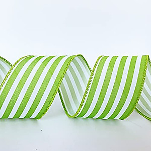 Leecogo Easter Ribbon Wired,2 1/2”x10 Yard,Green Stripe Ribbon for Easter, Christmas, Wreath, Spring, Summer, Wedding, Baby Shower, Birthday