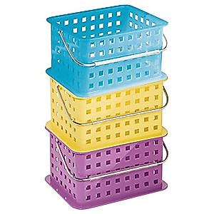 iDesign Plastic Storage Organizer Basket with Handle for Bathroom, Health, Cosmetics, Hair Supplies and Beauty Products, 5.3" x 8.8" x 6.9", Azure