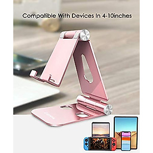 Lucrave Cell Phone Stand, Updated Adjustable Desktop Phone Holder Cradle,Fully Foldable, Compatible with All Phones Android and iPhone 11 Max Xs Xr 8 7 Plus, iPad Mini, Tablets(7-10")-Rose Gold