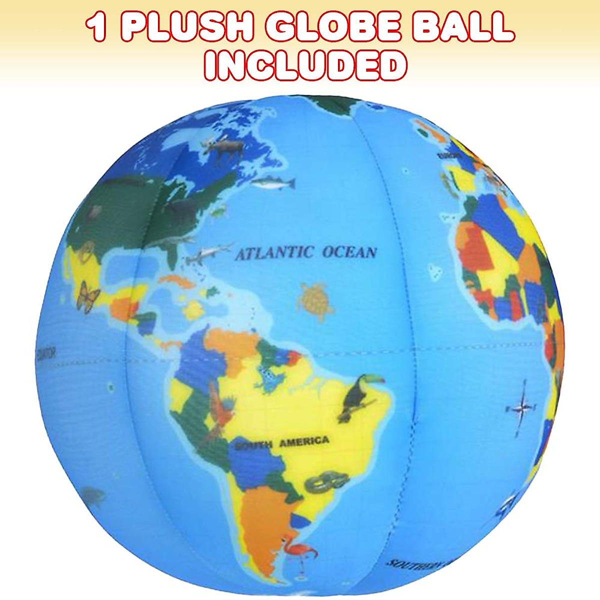 ArtCreativity Plush World Globe Ball, 1 PC, Soft 7.25 Inch Globe, Fun Educational Tool for Learning Geography, Great Gift Idea, Classroom Decoration, and Preschool Toy
